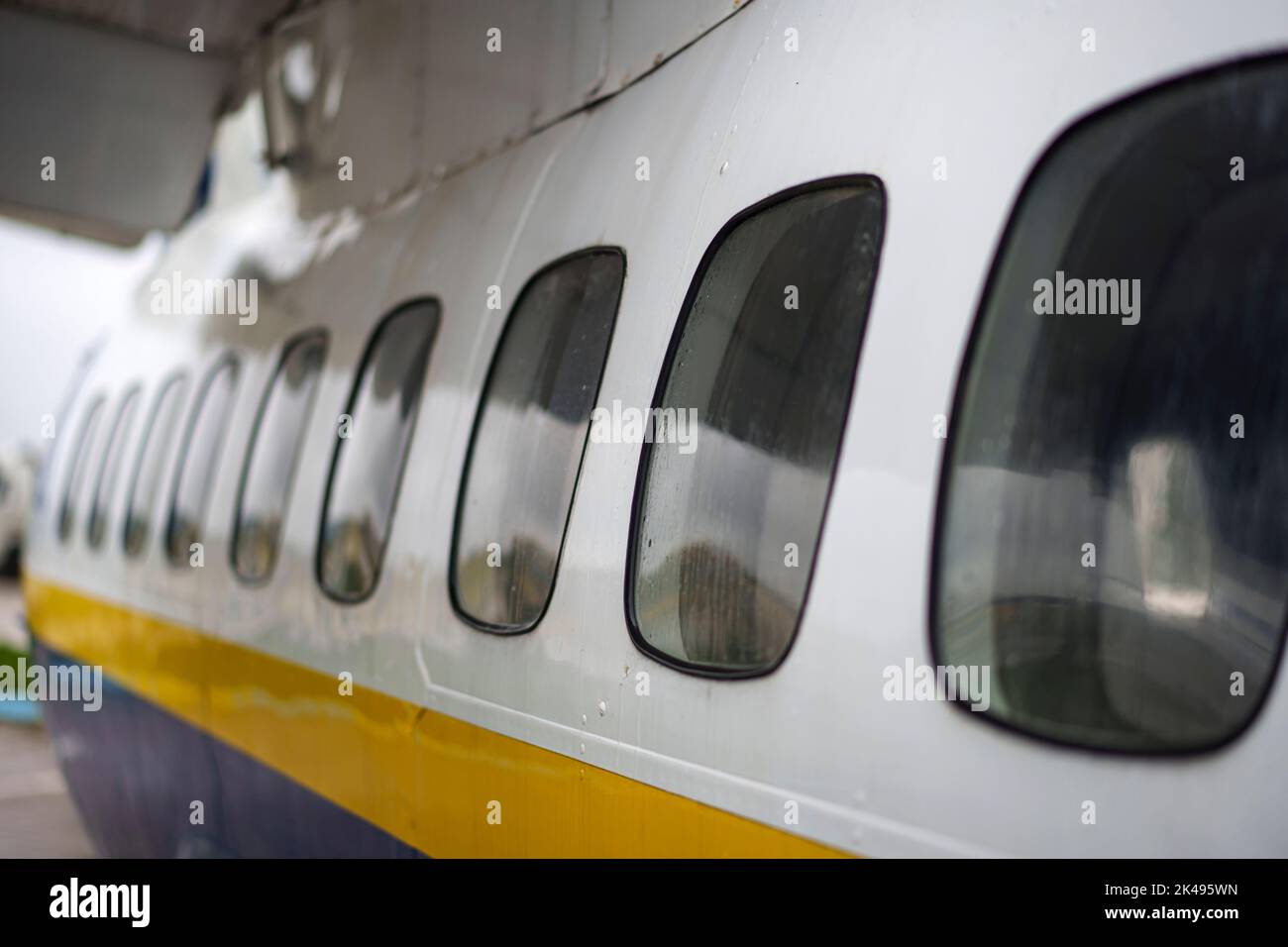 Airplane windows from the outside, at the airport Stock Photo - Alamy