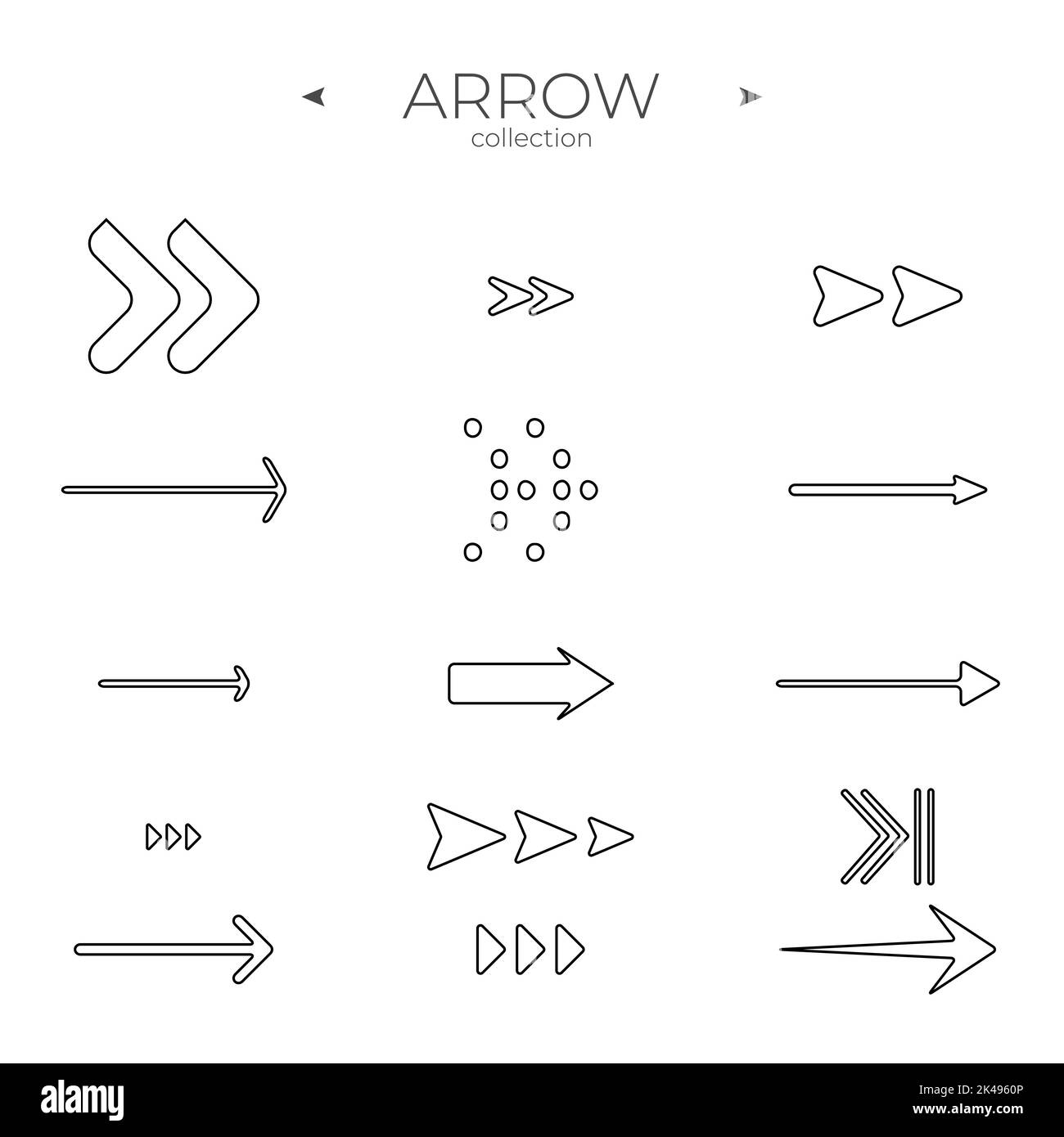 Simple set of arrow icons. Line icons collection. Arrow basic UI elements. For Apps. Editable ...