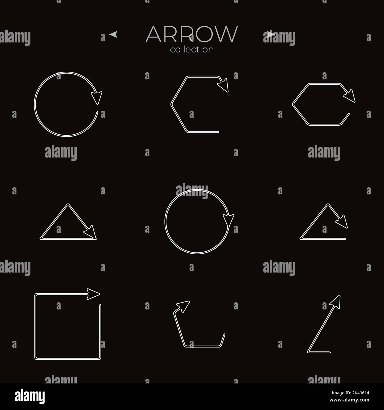 Simple set of arrow icons. Outline symbol collection. Arrow basic UI elements. Simple Minimal ...