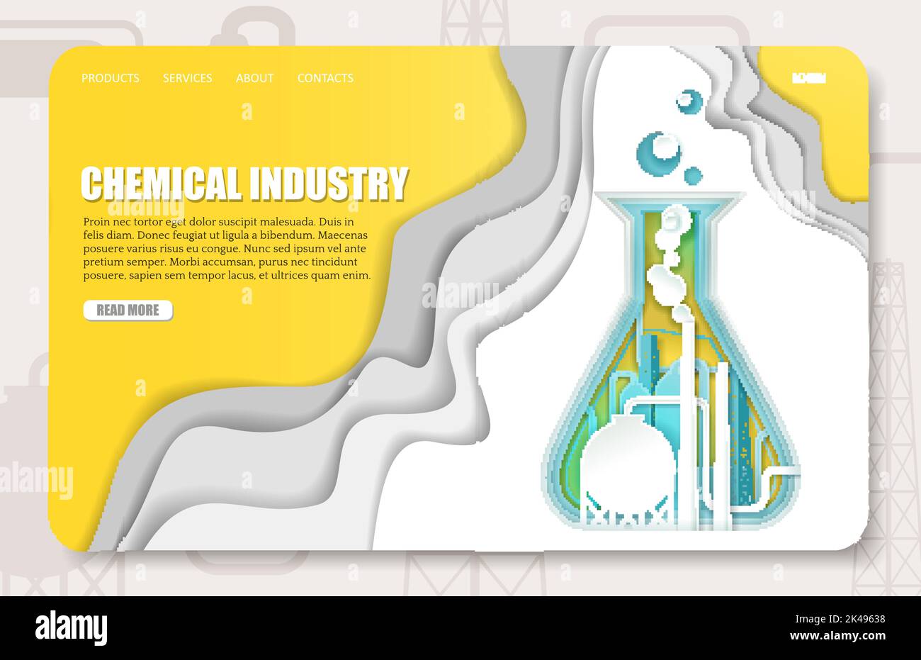 Chemical industry landing page website template. Vector paper cut ...