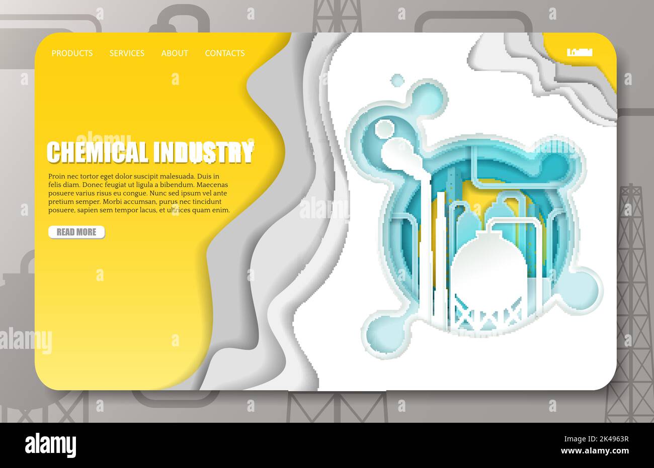 Chemical industry landing page website template. Vector paper cut ...