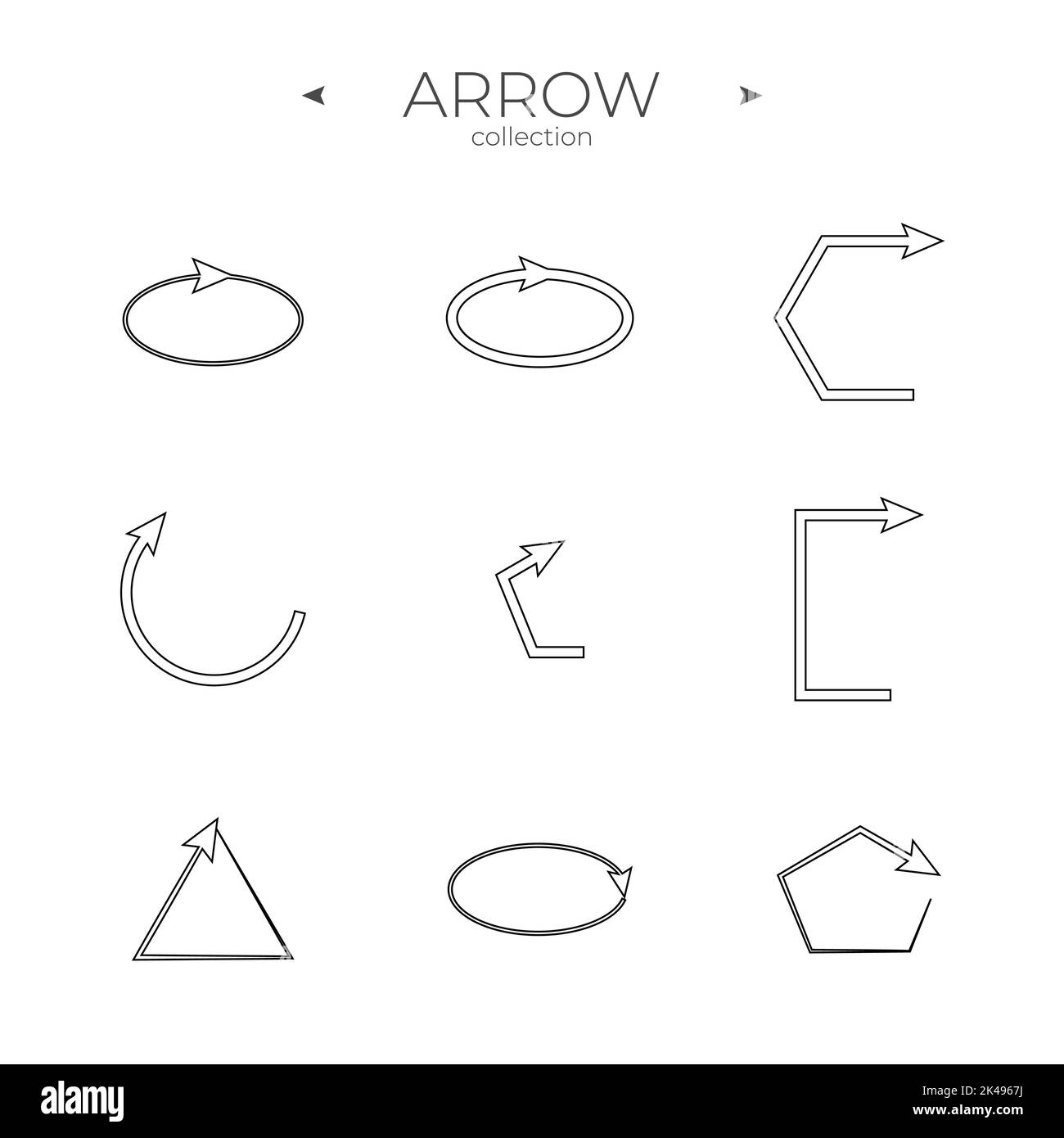 Simple set of arrow icons. Outline symbol collection. Arrow basic UI elements. Web symbols for ...