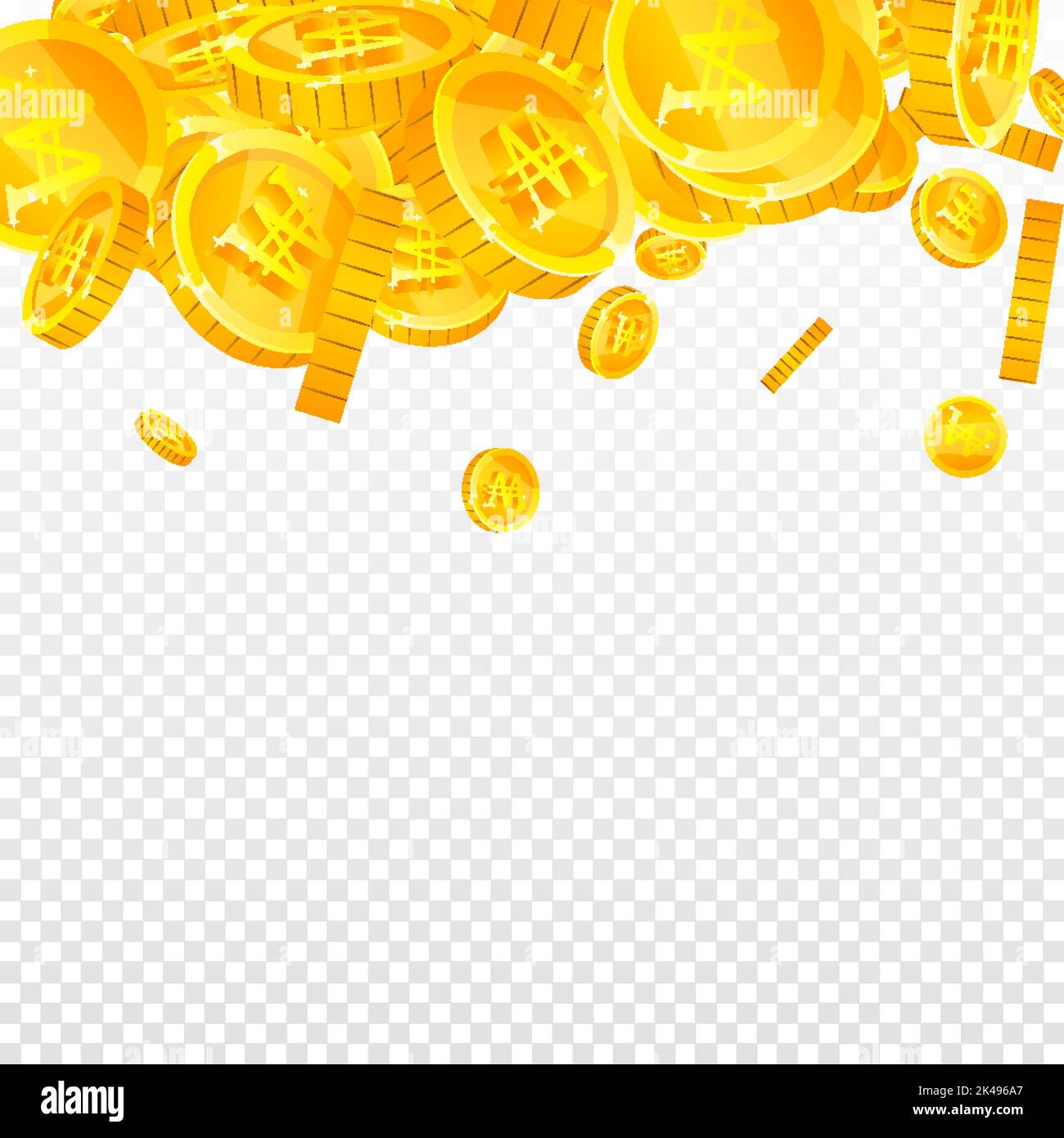 Korean won coins falling. Scattered gold WON coins. Korea money ...