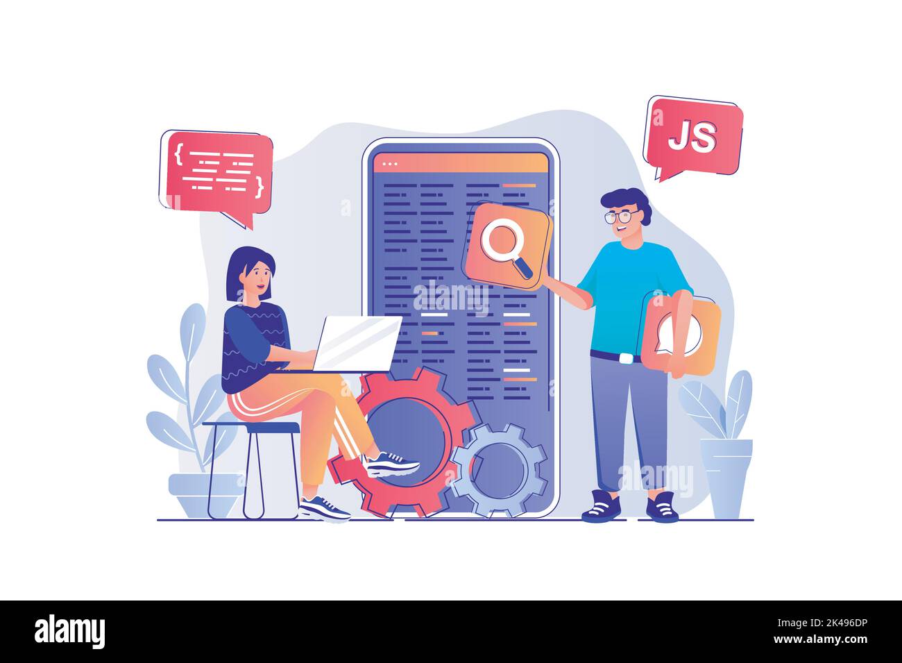 App Development Concept With People Scene Man And Woman Designers Creating Interface Layout Of