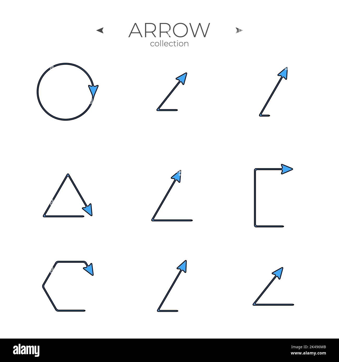 Set of colour arrows. Collection in color. Direction arrows. Curly and ...