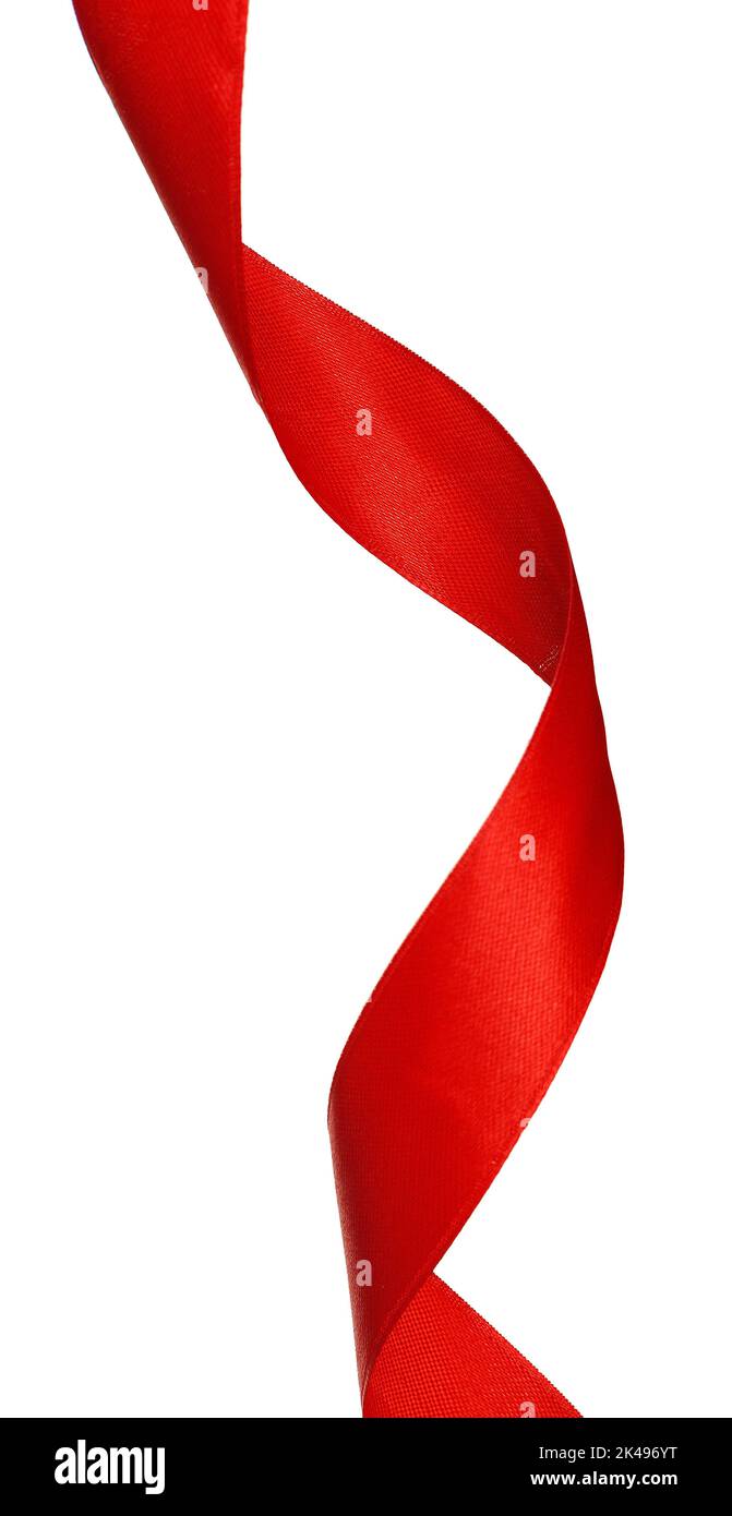 Curly vertical red ribbon isolated on white background Stock Photo - Alamy