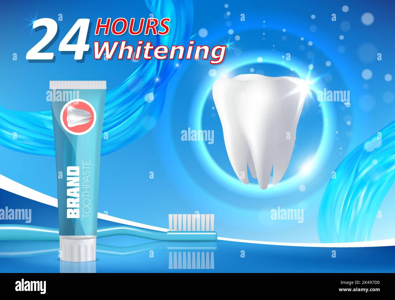 Whitening toothpaste ad. Teeth whitening vector poster banner template ...
