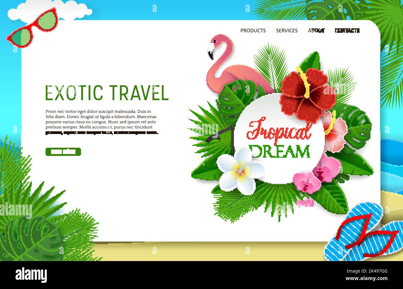 Exotic travel landing page website template. Vector paper cut tropical ...
