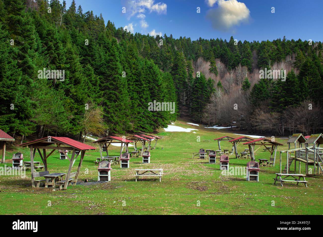 Green fields and banks in the mountain forest in Bolu Abant Turkey ...