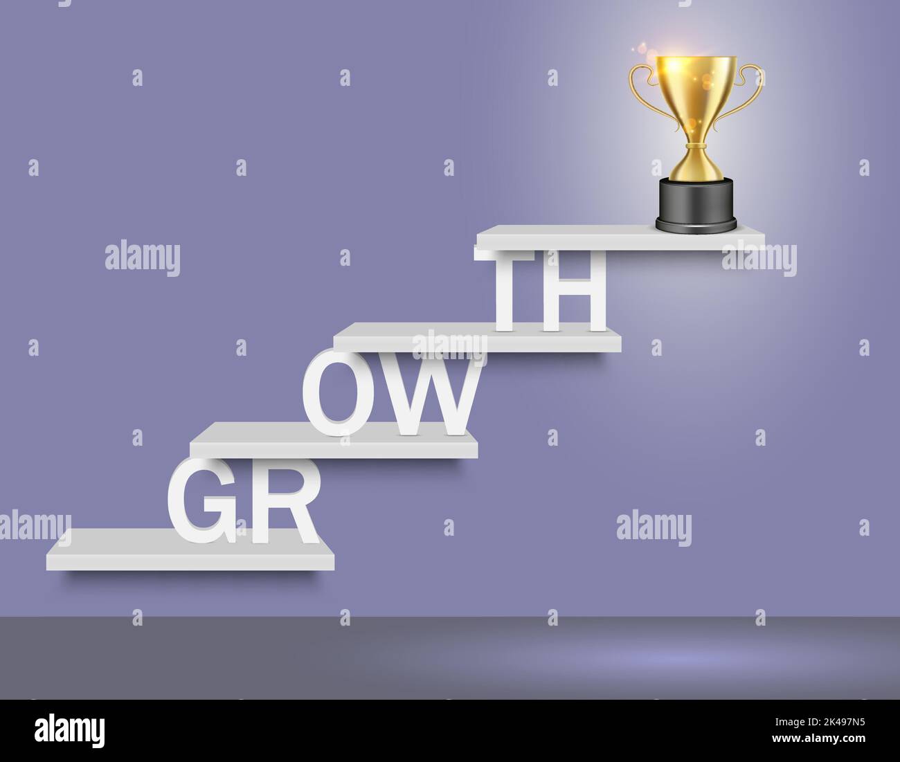 Growth word ladder with trophy award cup on top. Vector realistic ...