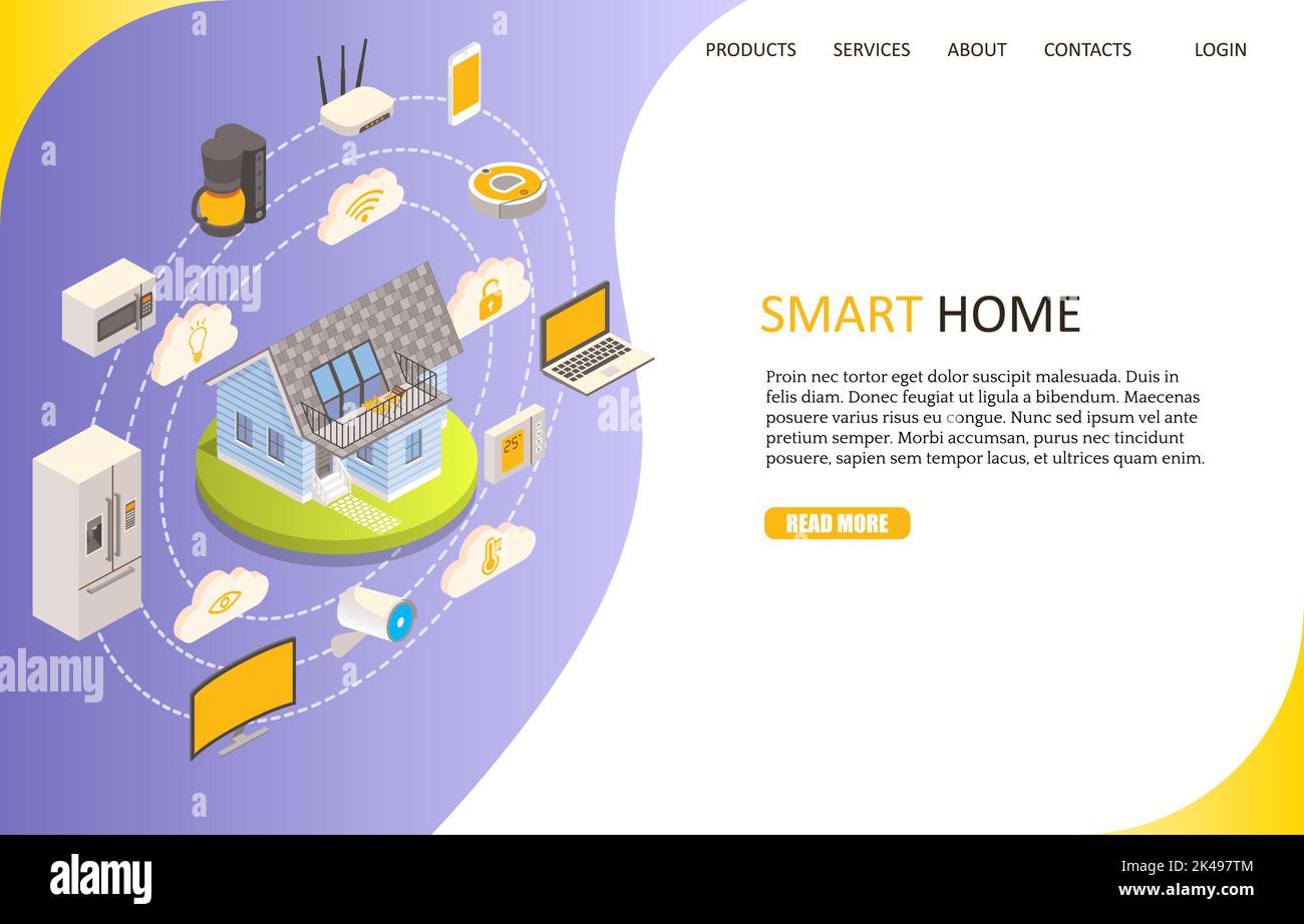 Smart home technology landing page website template. Vector isometric ...