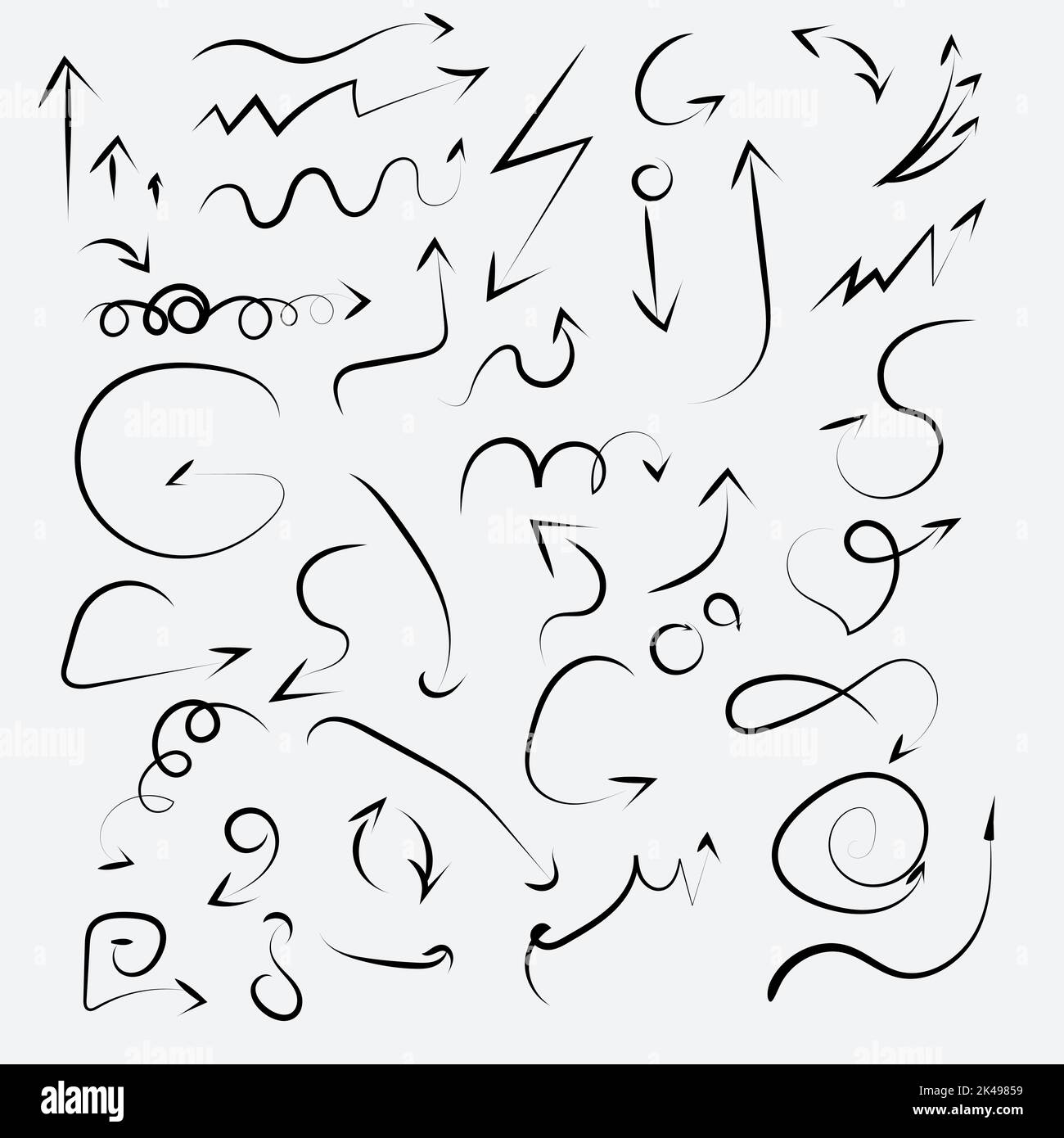 Set of arrow doodle. Hand drawn simple symbols. Freehand colorful Lines ...