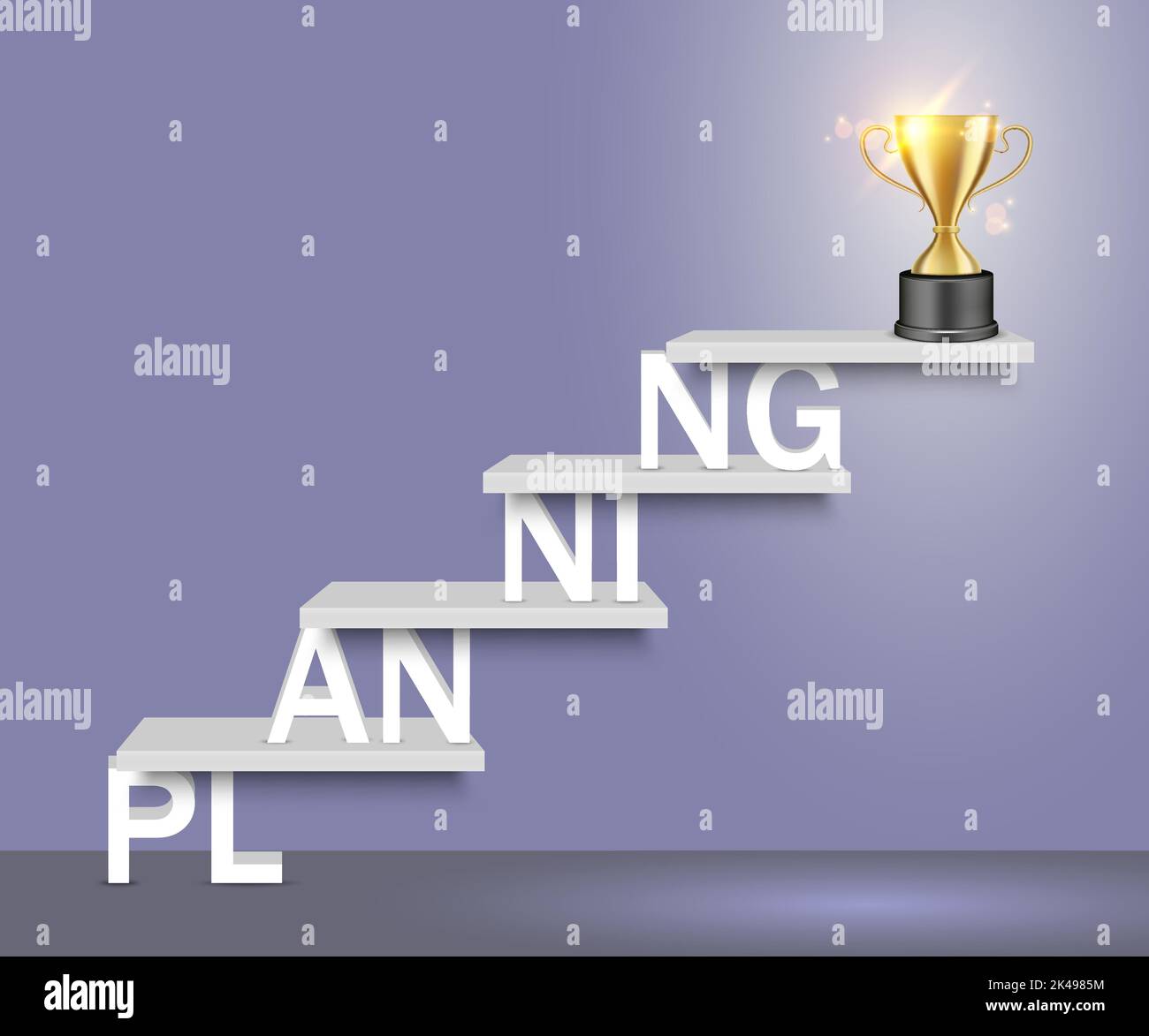 Planning word ladder with trophy award cup on top. Vector realistic ...