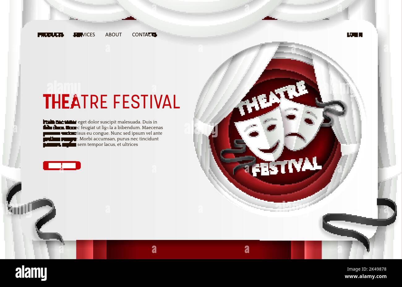 Theatre festival landing page website template. Vector paper cut ...