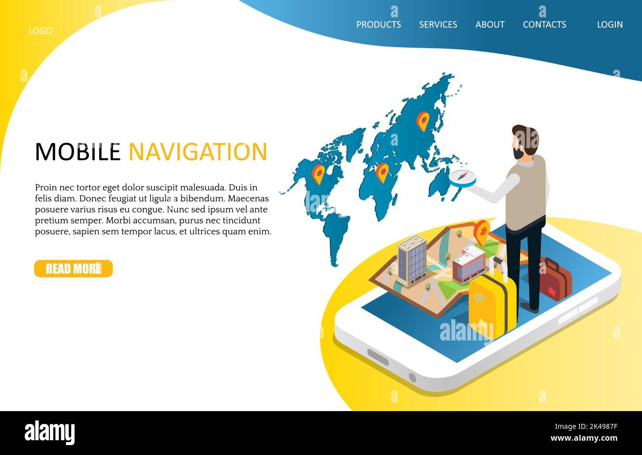 Mobile navigation landing page website template. Vector isometric ...
