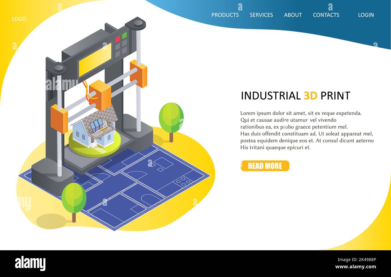 3D printing process landing page website template. Vector isometric ...