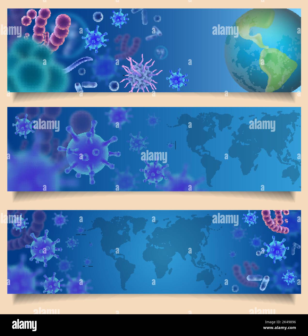 Virus attack vector web banner template set. Various shape and color ...