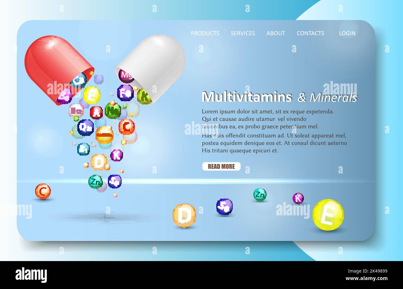 Multivitamins and minerals landing page website template. Vector ... Multivitamins and minerals landing page website template. Vector ...