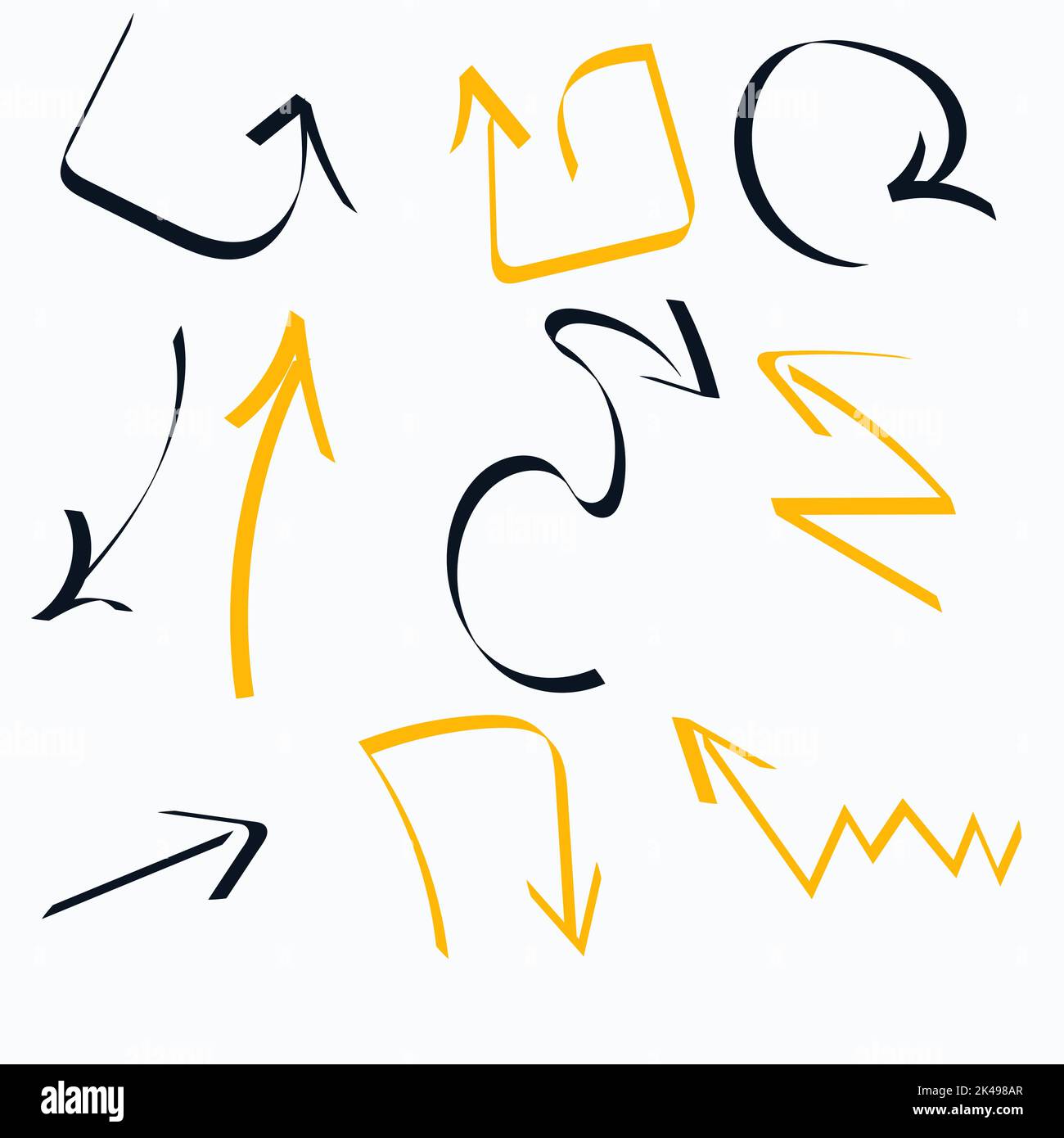 Various colorful playful arrow. Hand drawn simple symbols. Grunge ...