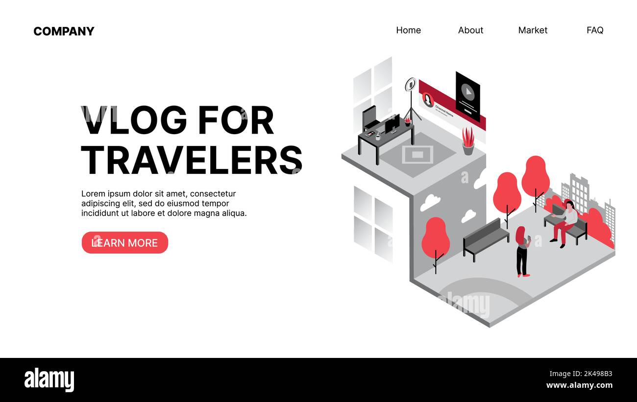 Vlog for Travelers. Vlogging. Horizontal Web Landing Page. Vector ...