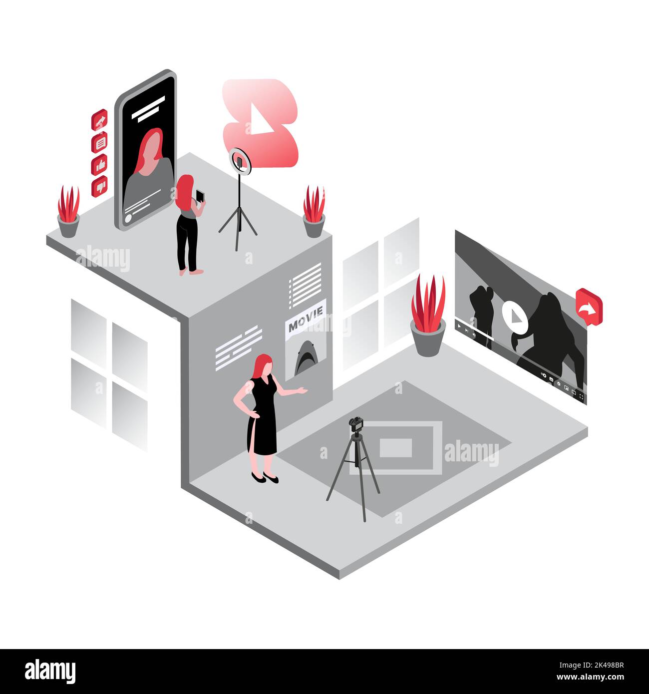 Best Movie Vloggers Illustration. Vlogging. Woman Filming a Video Clip ...