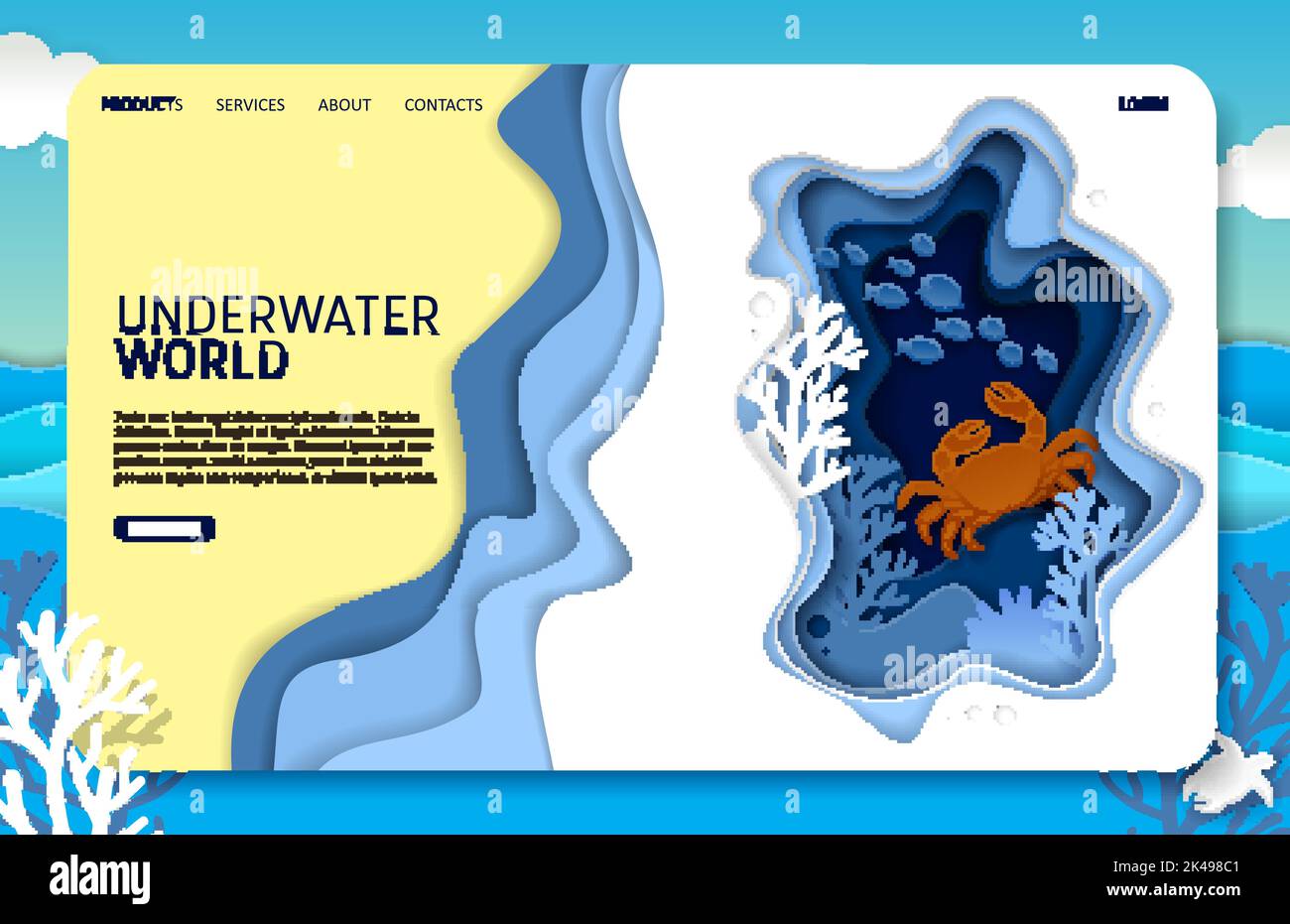 Underwater world landing page website template. Vector paper cut ...