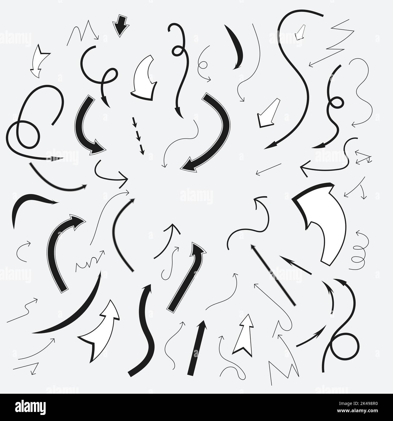 Doodle Vector Arrow Set. Hand drawn simple symbols. Direction pointers ...