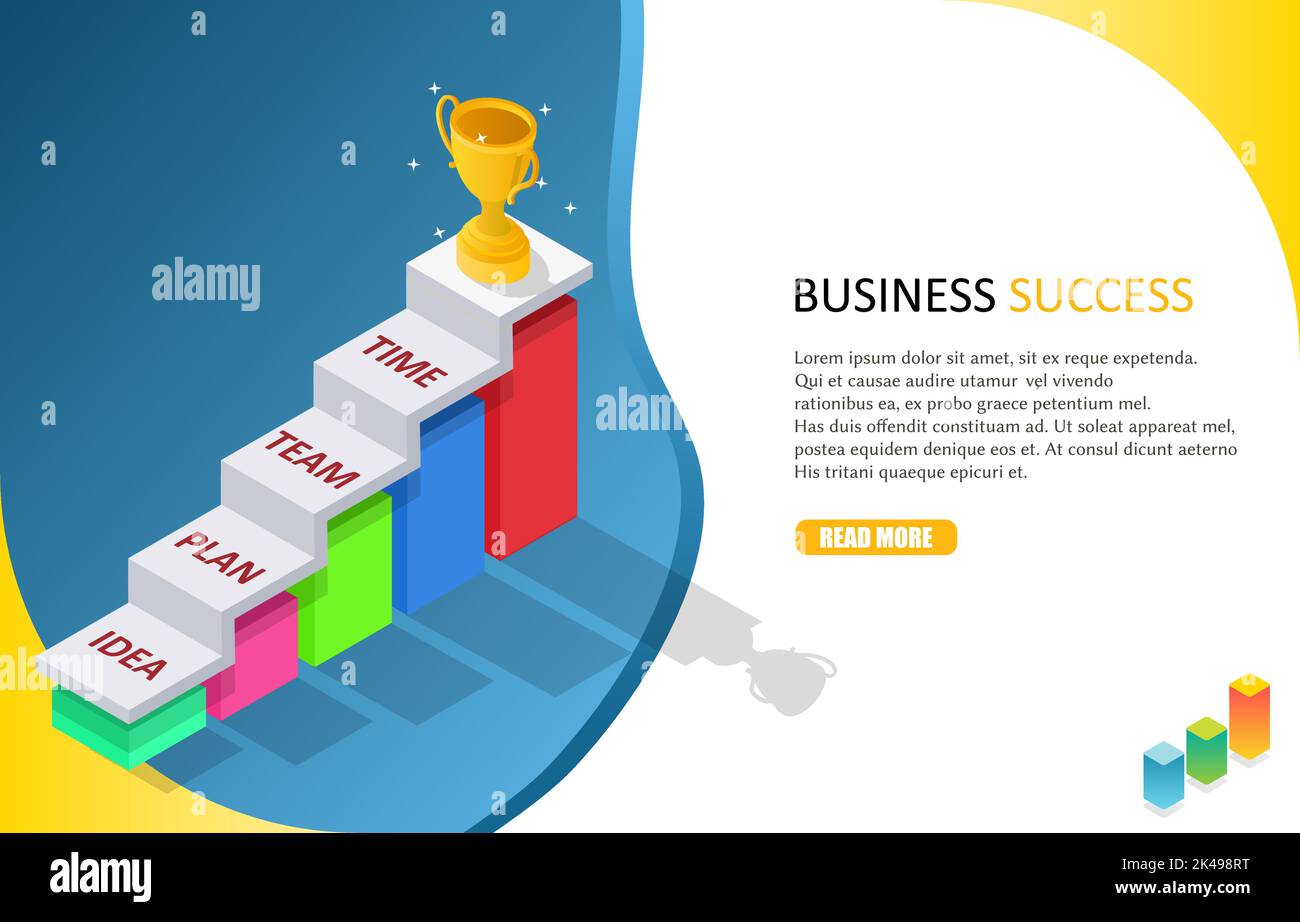 Business success web banner template. Vector isometric growth bar graph ...