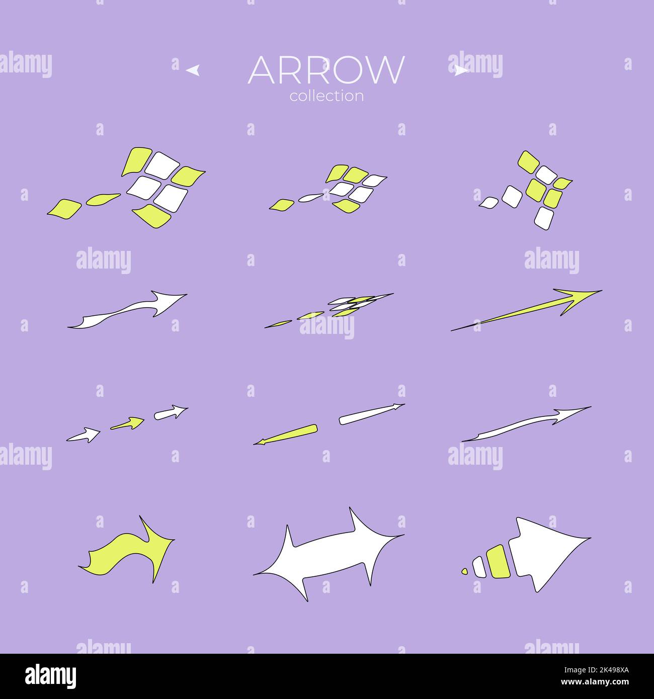 Set of arrows. Colorful comic arrow. Direction arrows. Curly and wave ...