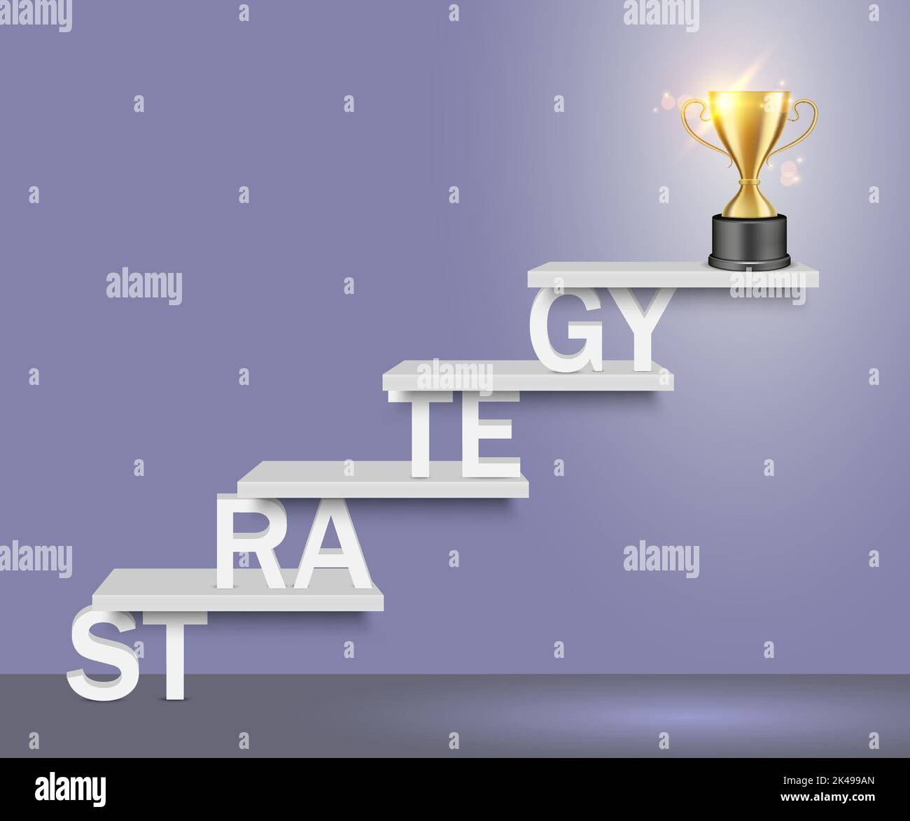 Strategy word ladder with trophy award cup on top. Vector realistic ...