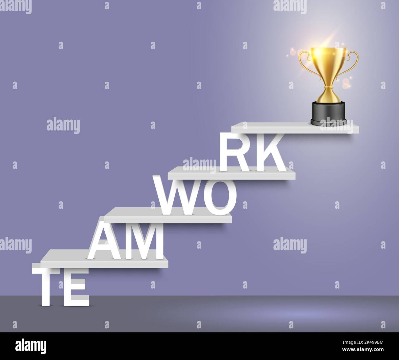 Teamwork word ladder with trophy award cup on top. Vector realistic ...