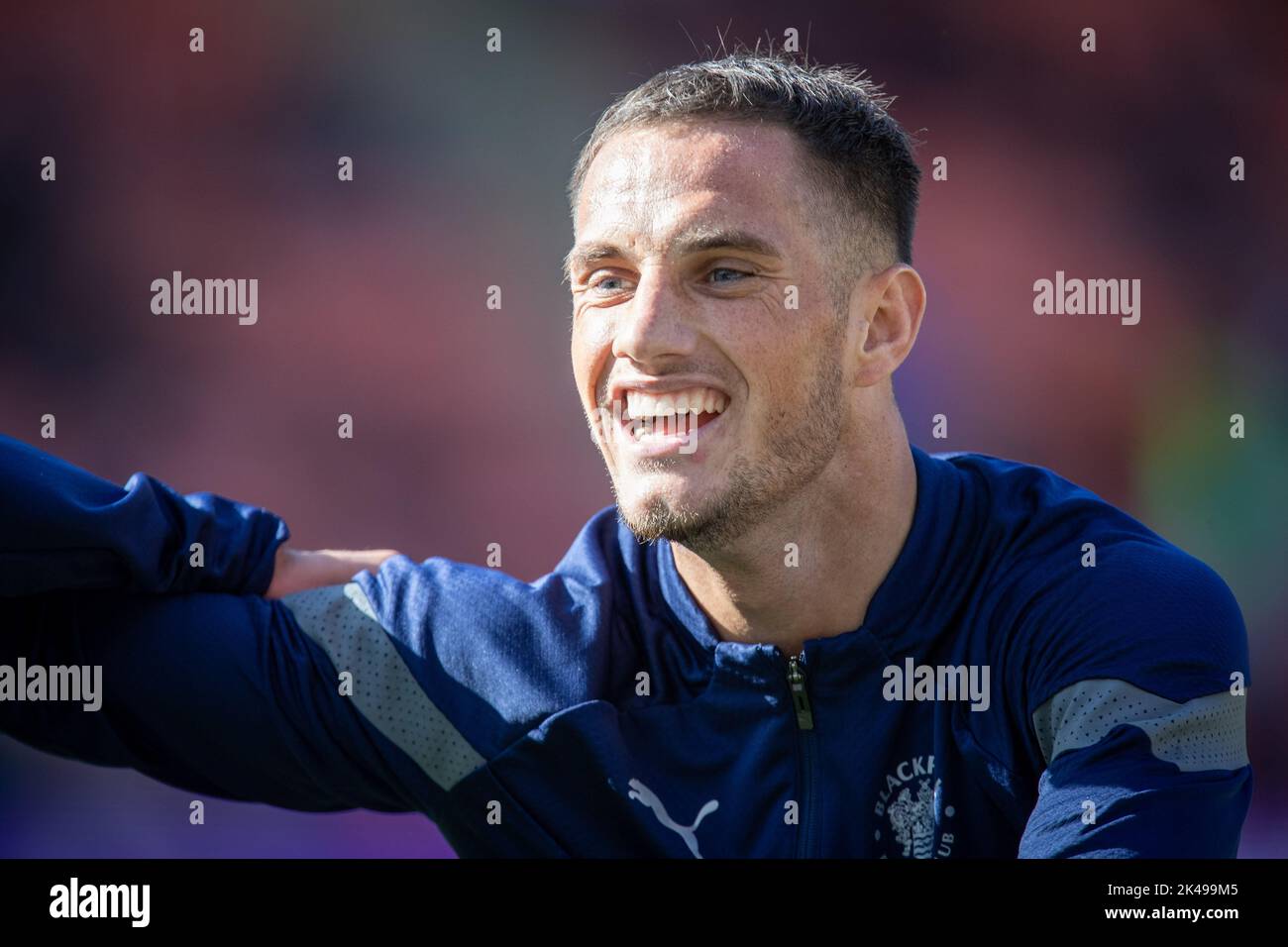 Jerry Yates #9 of Blackpool during the pre match warm up ahead of the ...