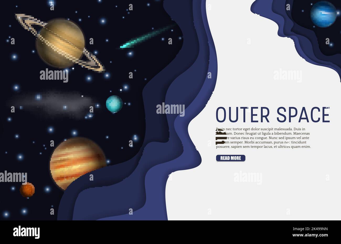 Outer space web banner template. Vector paper cut sky, planets, comet ...