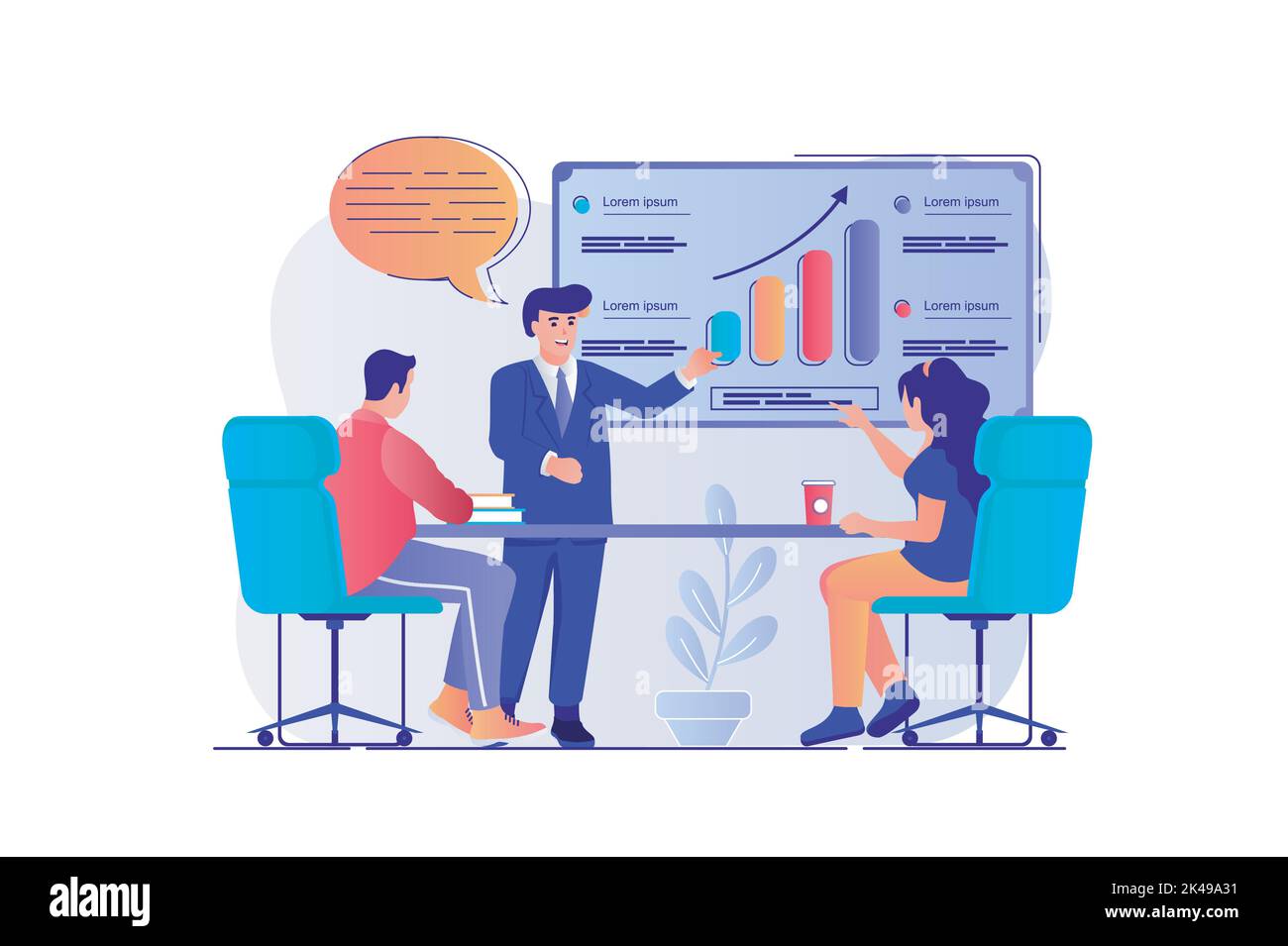 Business meeting concept with people scene. Man and woman discussing ...