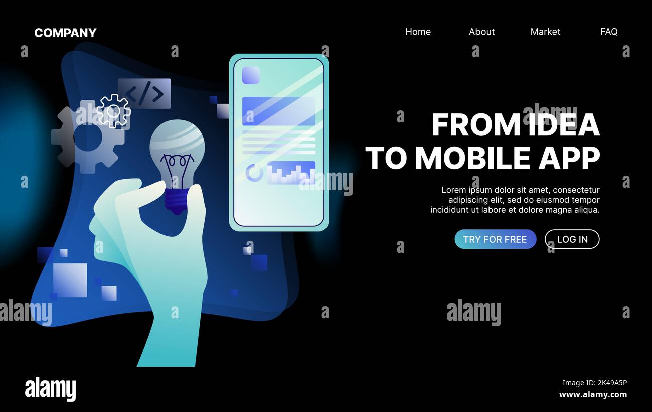 From Idea to Mobile App Banner. Application Development Website Landing Page . Vector ...