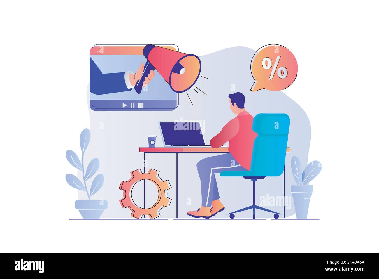 Video marketing concept with people scene. Man creating and posting ...