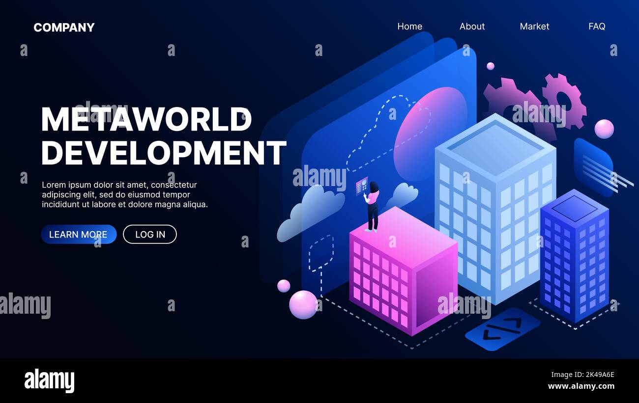 Metaworld Development. Metaverse. Landing Page Template. Vector illustration Stock Vector Image ...