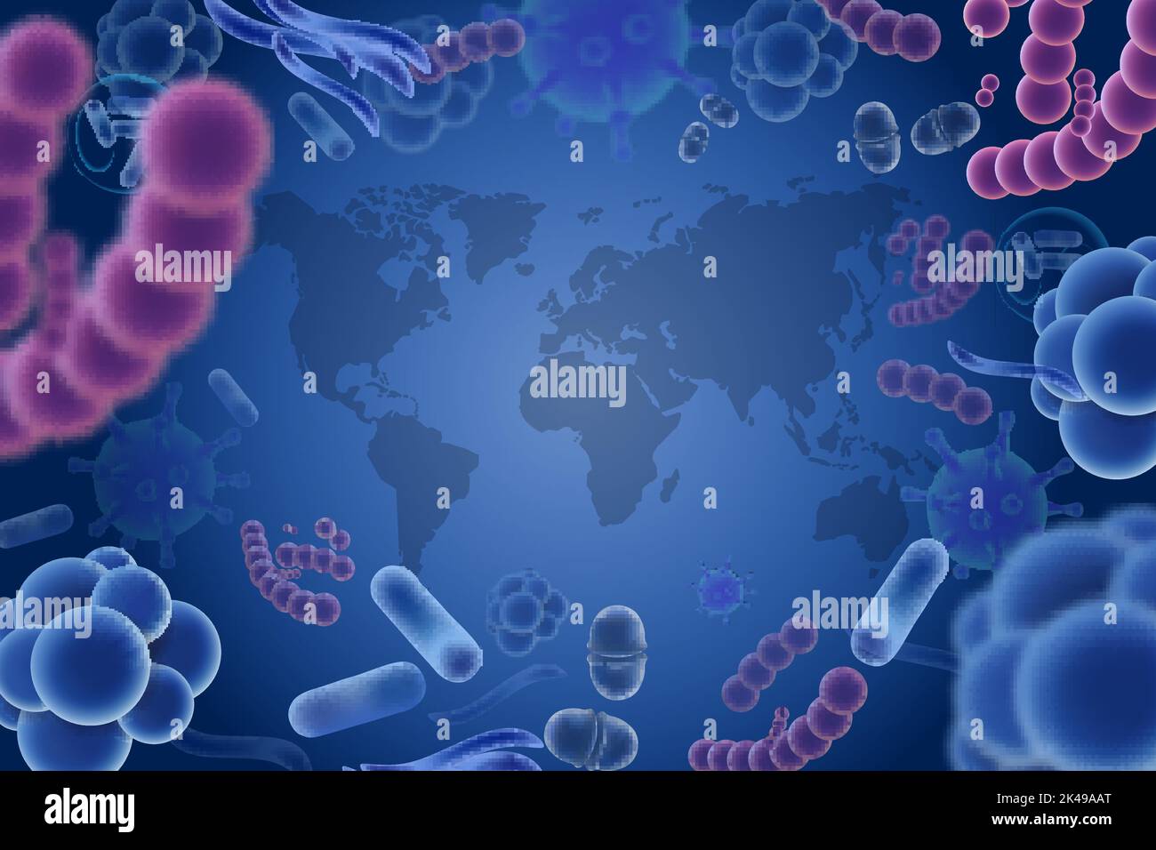 Virus attack or epidemic vector illustration. World map in frame of ...