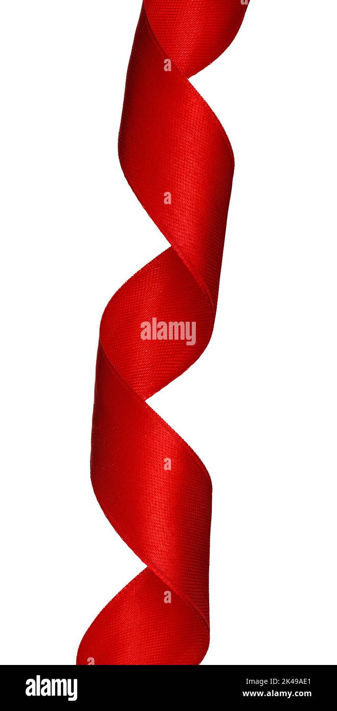 Curly vertical red ribbon isolated on white background Stock Photo - Alamy