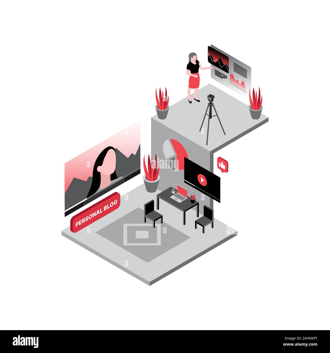 Personal Blog Startup Illustration. Vlogging. Blogger Workplace ...