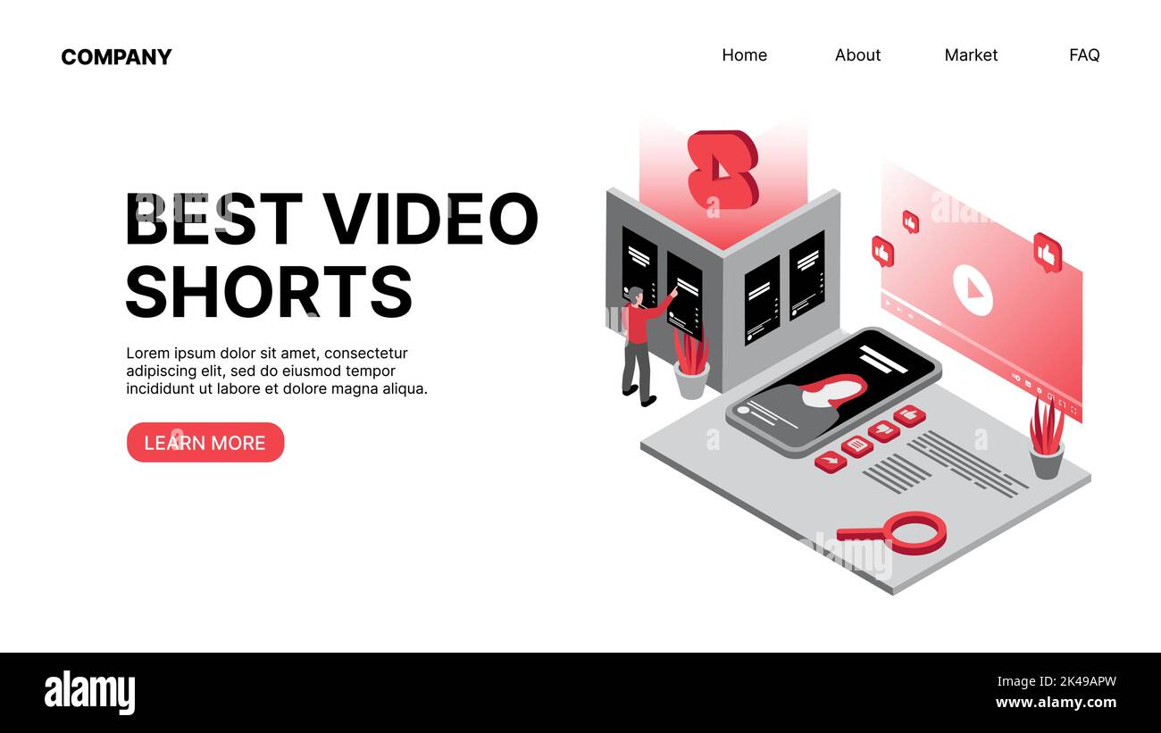 Best Video Shorts. Vlogging. Horizontal Web Landing Page. Vector ...