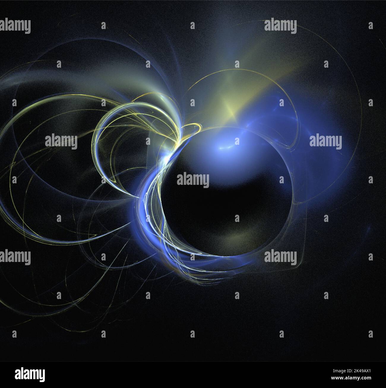space fantasy illustration of blue planetary system on dark space ...