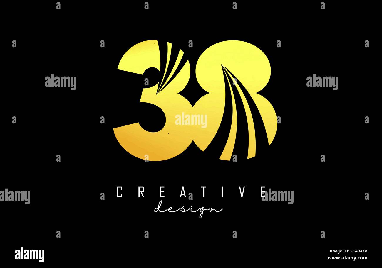 Golden Creative number 38 3 8 logo with leading lines and road concept ...