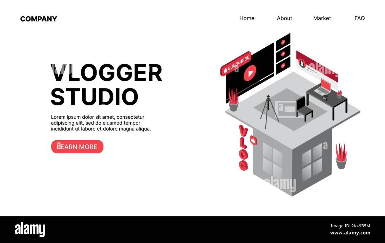 Vlogger Studio. Vlogging. Horizontal Web Landing Page. Vector ...