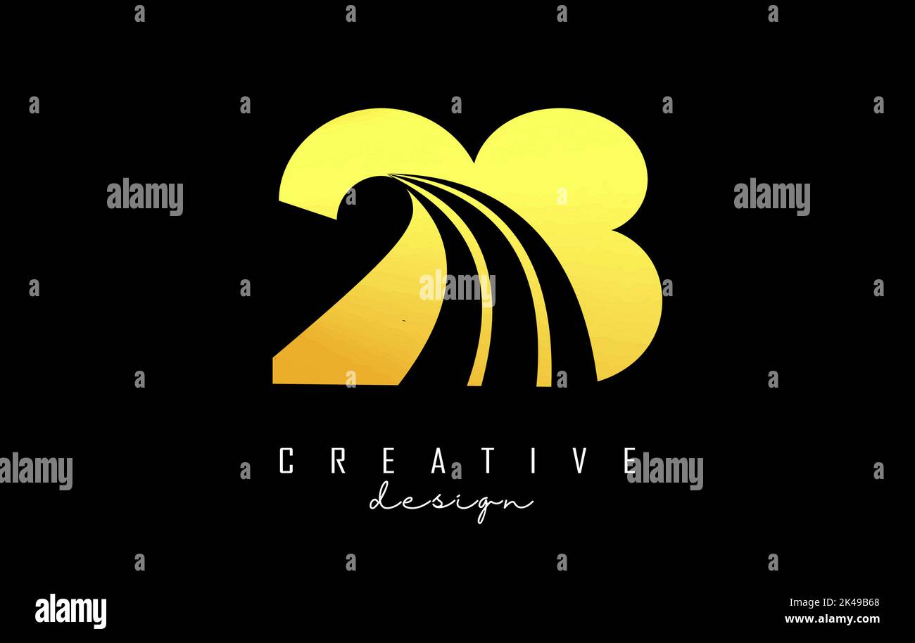 Golden Creative number 28 2 8 logo with leading lines and road concept ...