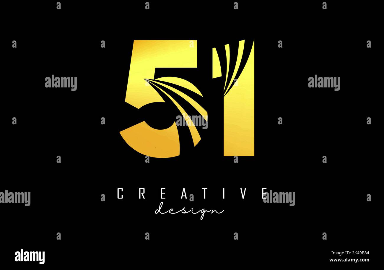 Golden Creative number 51 5 1 logo with leading lines and road concept ...