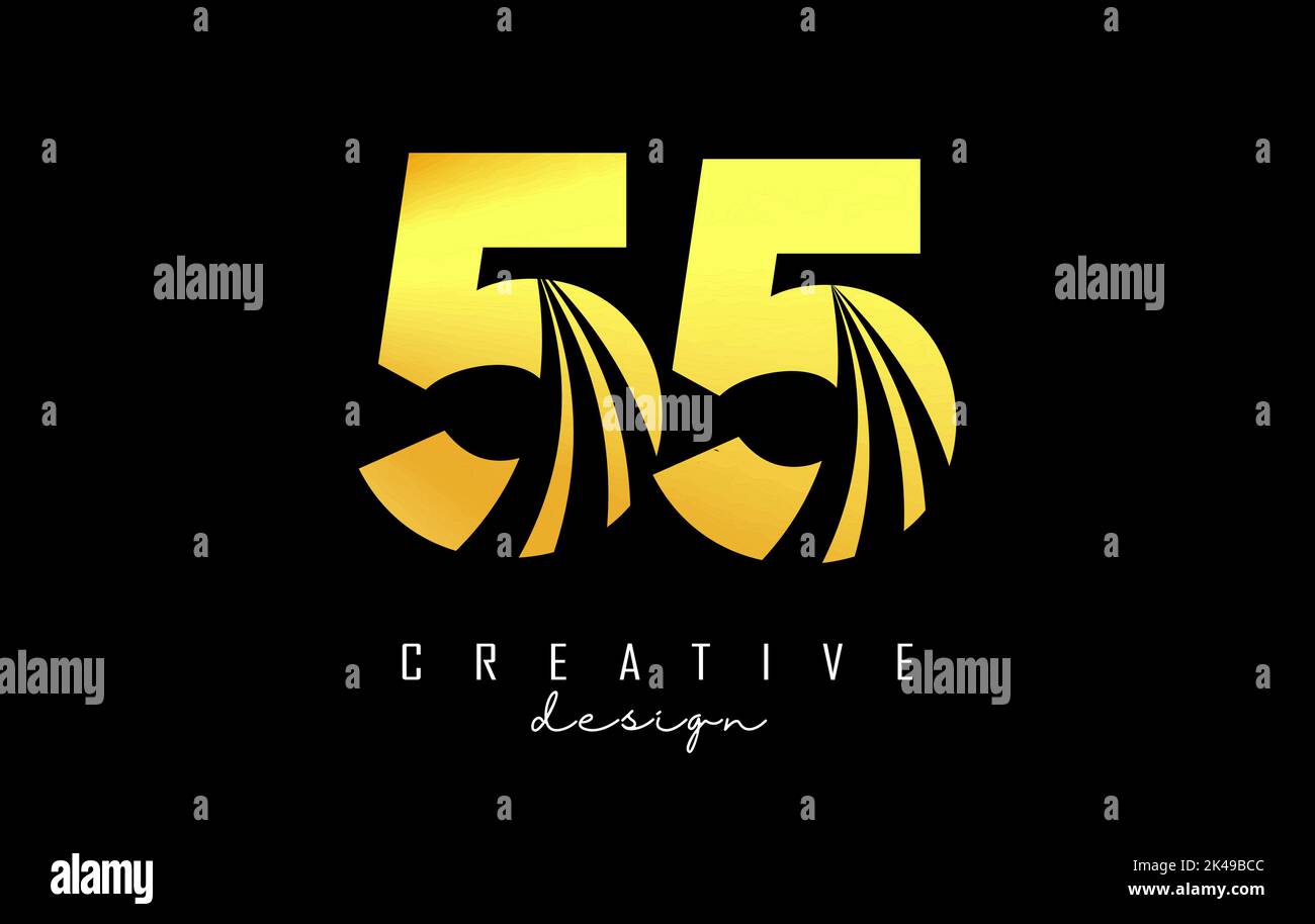 Golden Creative number 55 5 logo with leading lines and road concept ...
