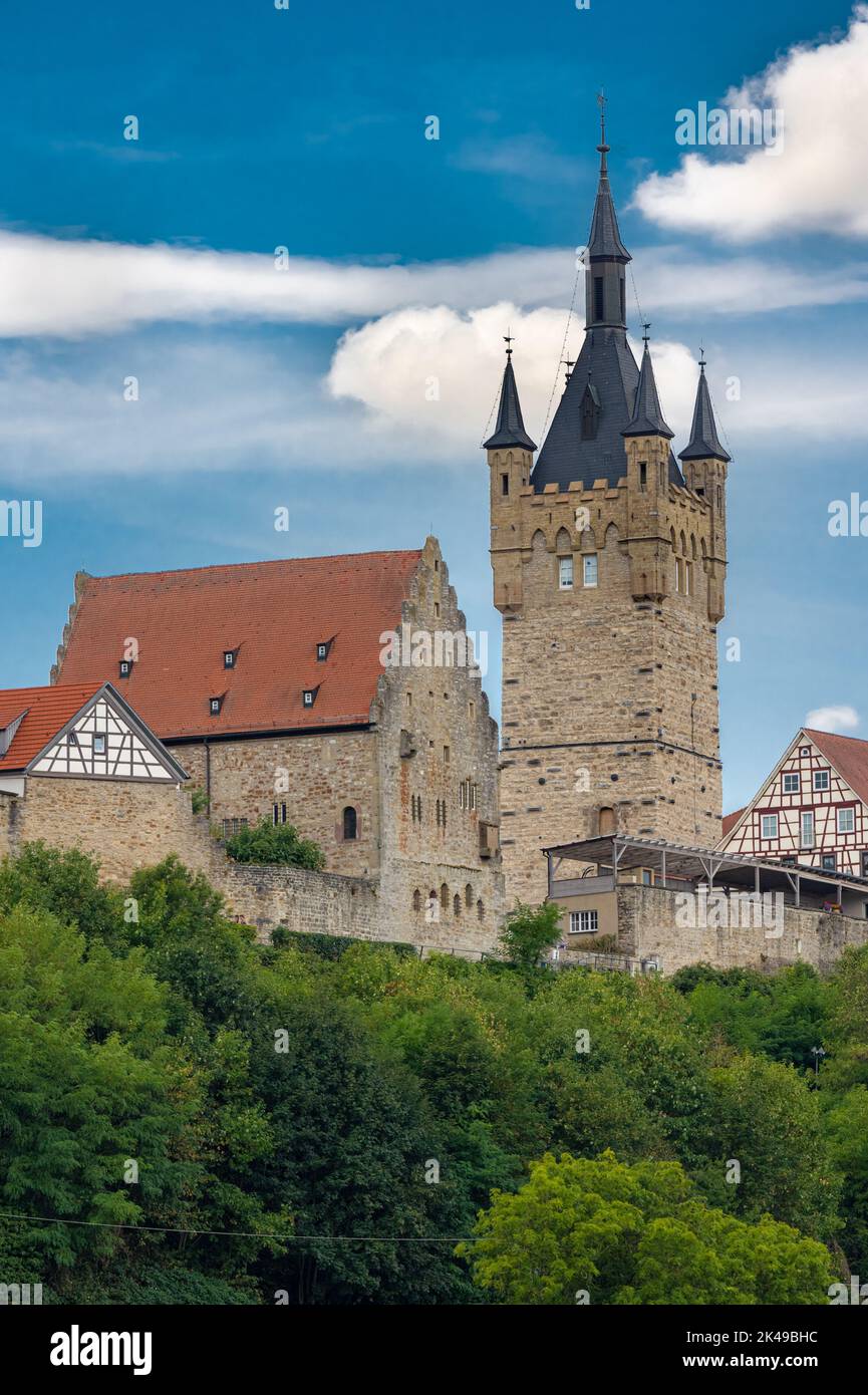 Blue Tower and stone house in Bad Wimpfen. Neckartal Valley, Baden Wurttemberg, Germany, Europe ...