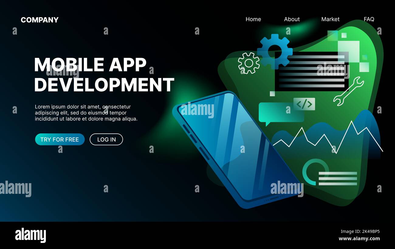 Mobile App Development. Horizontal Web Banner. Vector illustration ...