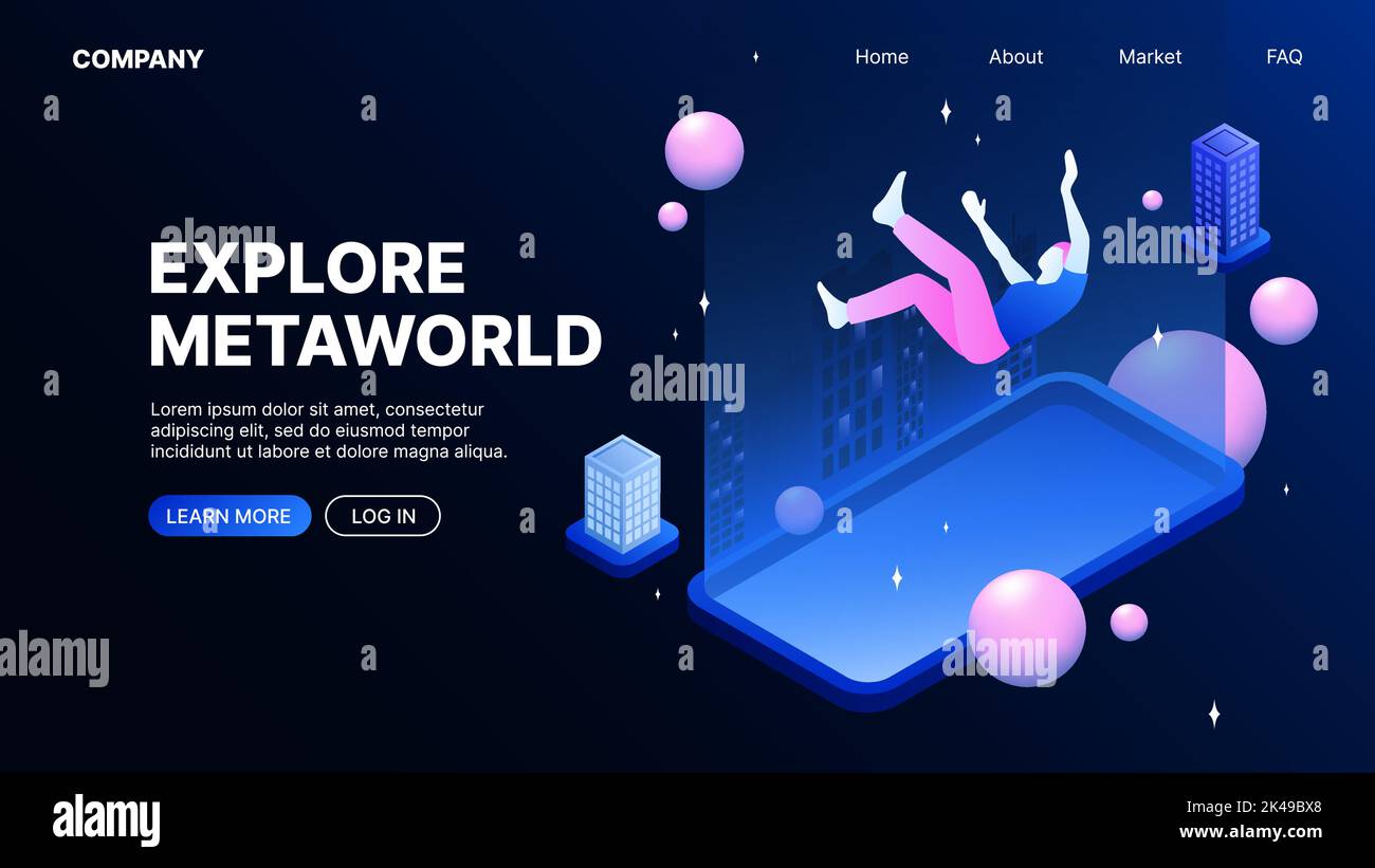 Explore Metaworld. Metaverse Development Landing Page Concept. Vector ...